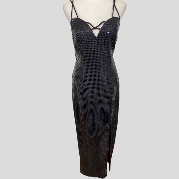 Vintage | Dresses | Vintage 9s Roberta Black Sequin Bombshell Lace Up ...